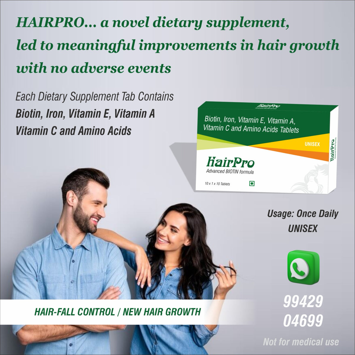 HAIRPRO Tablets (ONE MONTH PACK : 30 Tabs) Biotin, Iron, Vit E, Vit A ...