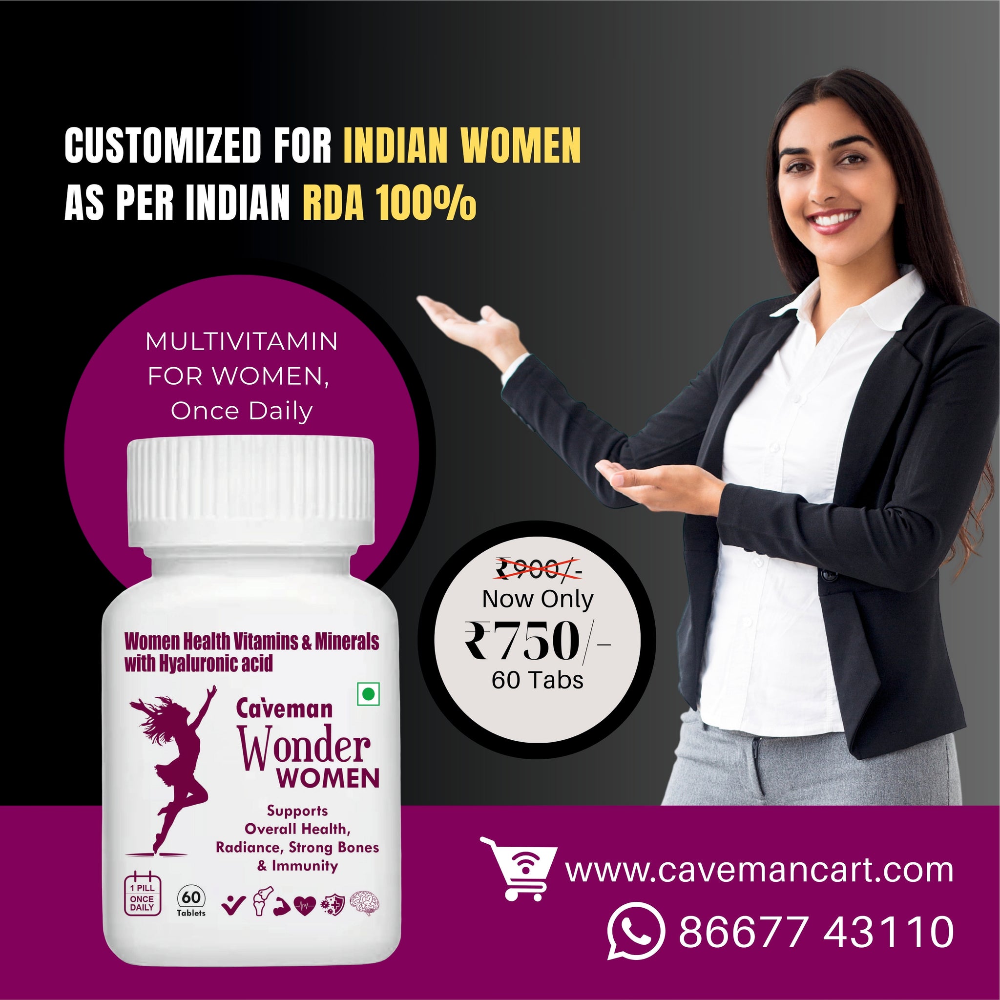 WONDER WOMEN (Multivitamin for Women in India) 60 Tabs Pack – Caveman Cart